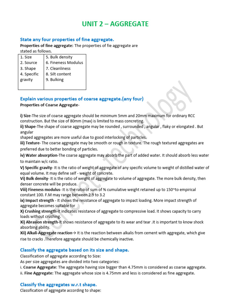 Concrete Technology Unit 2 Notes | PDF | Concrete | Construction Aggregate