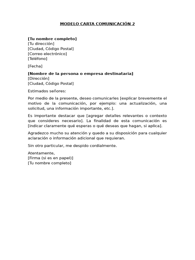 Modelo Carta Comunicación | PDF