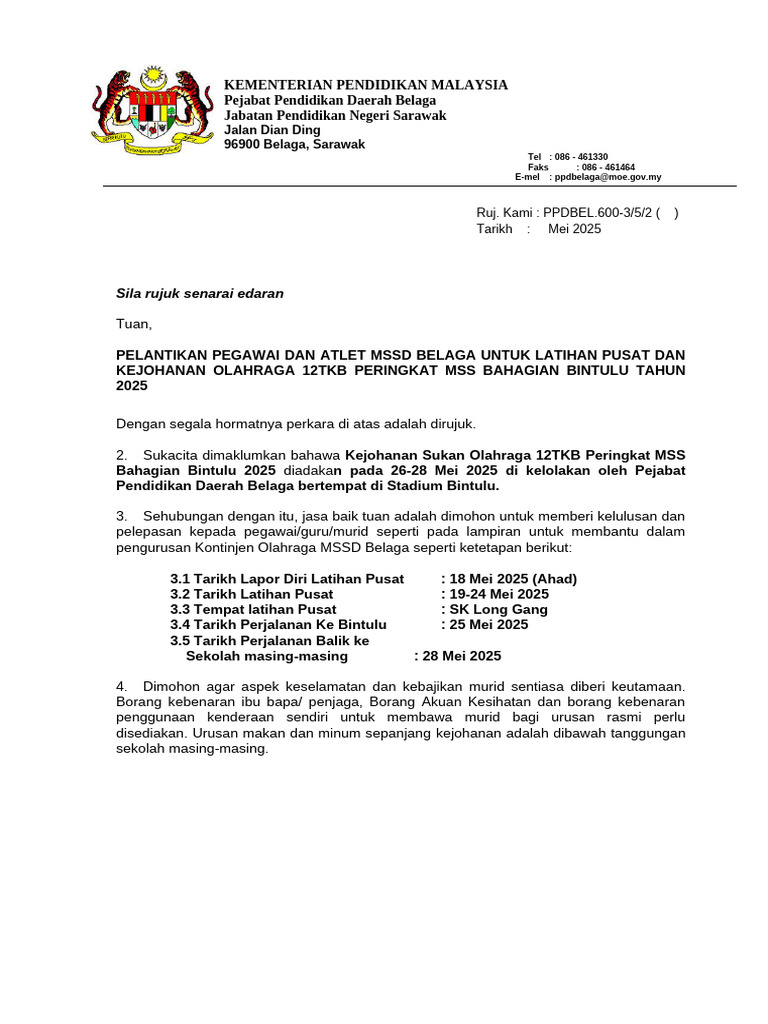 Nama Atlit Belaga 2025 | PDF