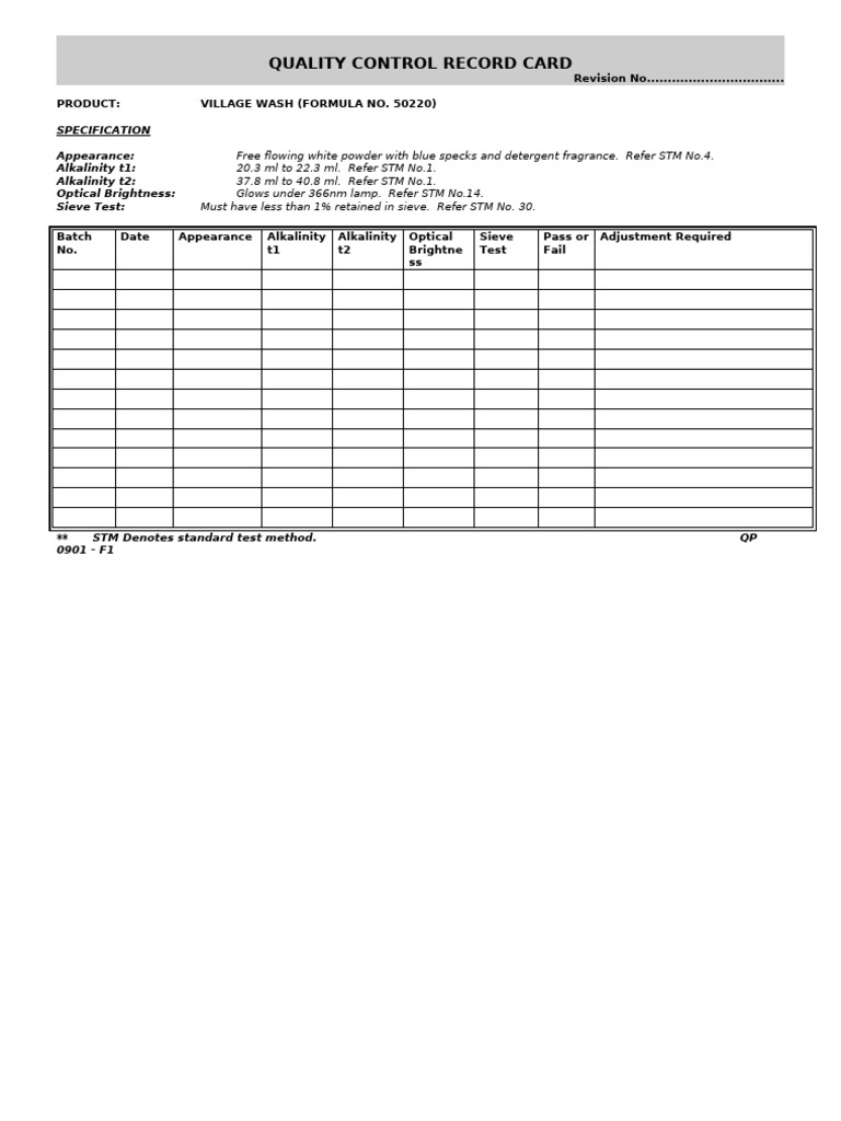 Village Wash Quality Control Record | PDF