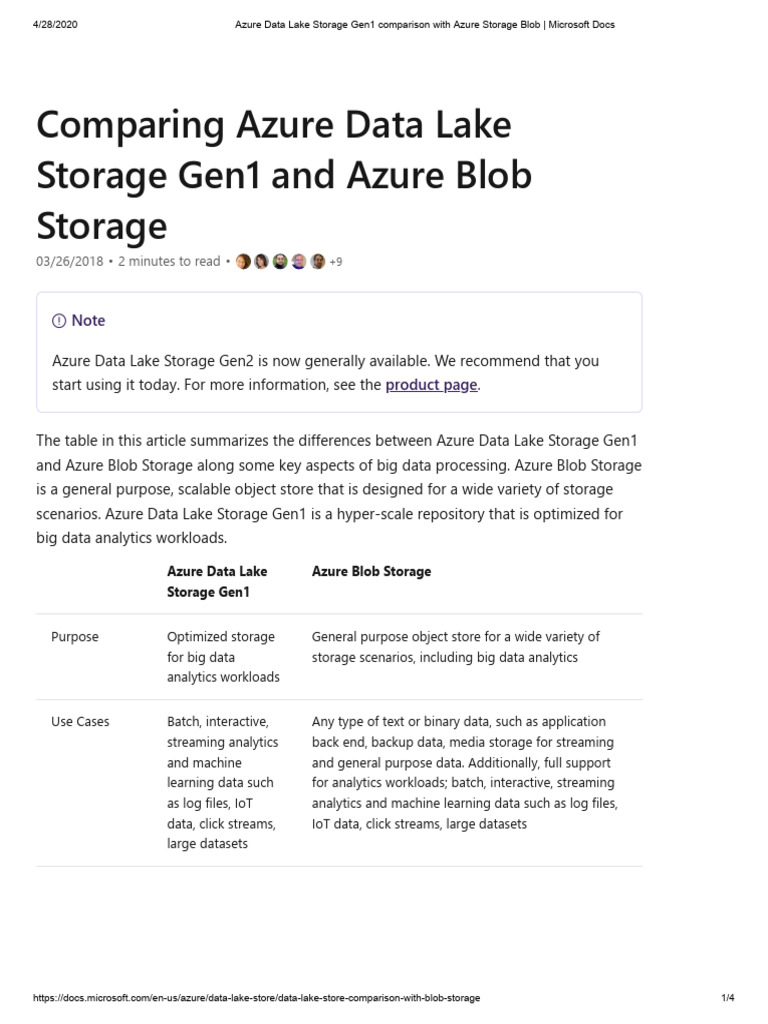 Azure Data Lake Storage Gen1 comparison with Azure Storage Blob _ Microsoft Docs | PDF ...