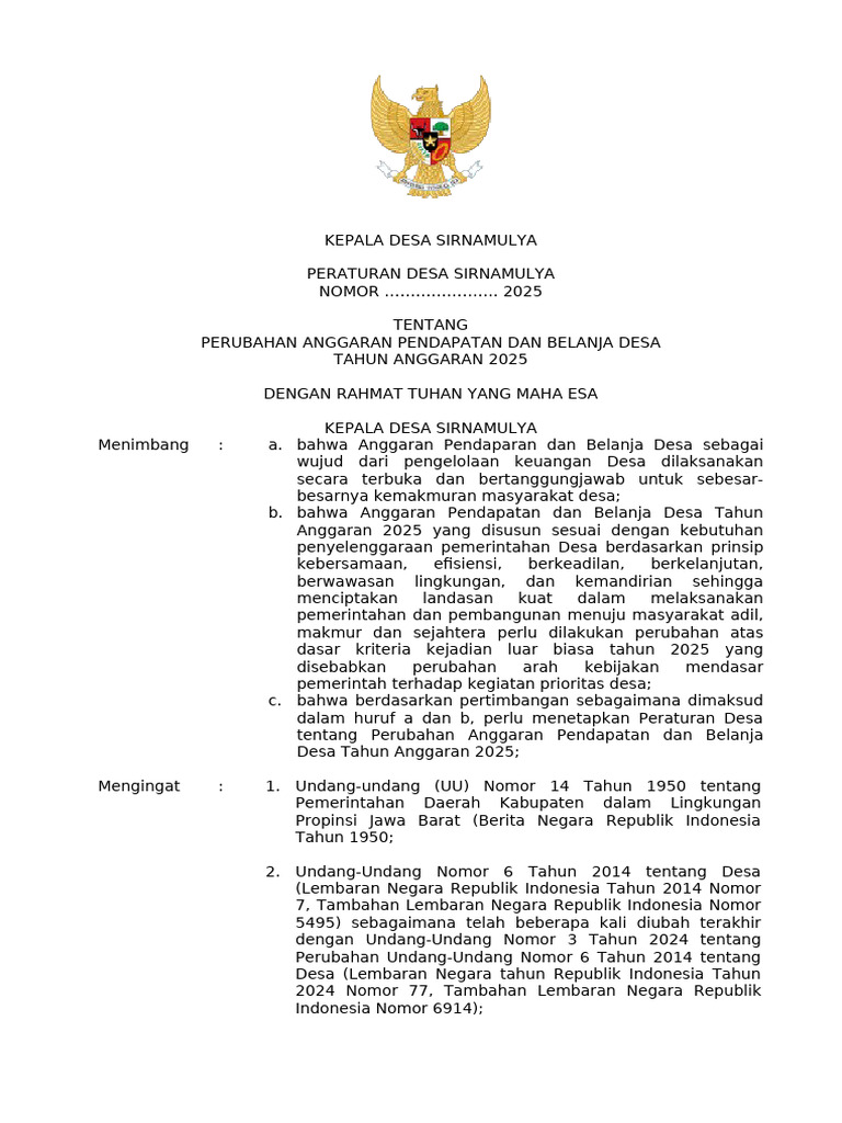 Draft Perdes APb DEsa Perubahan KLB | PDF