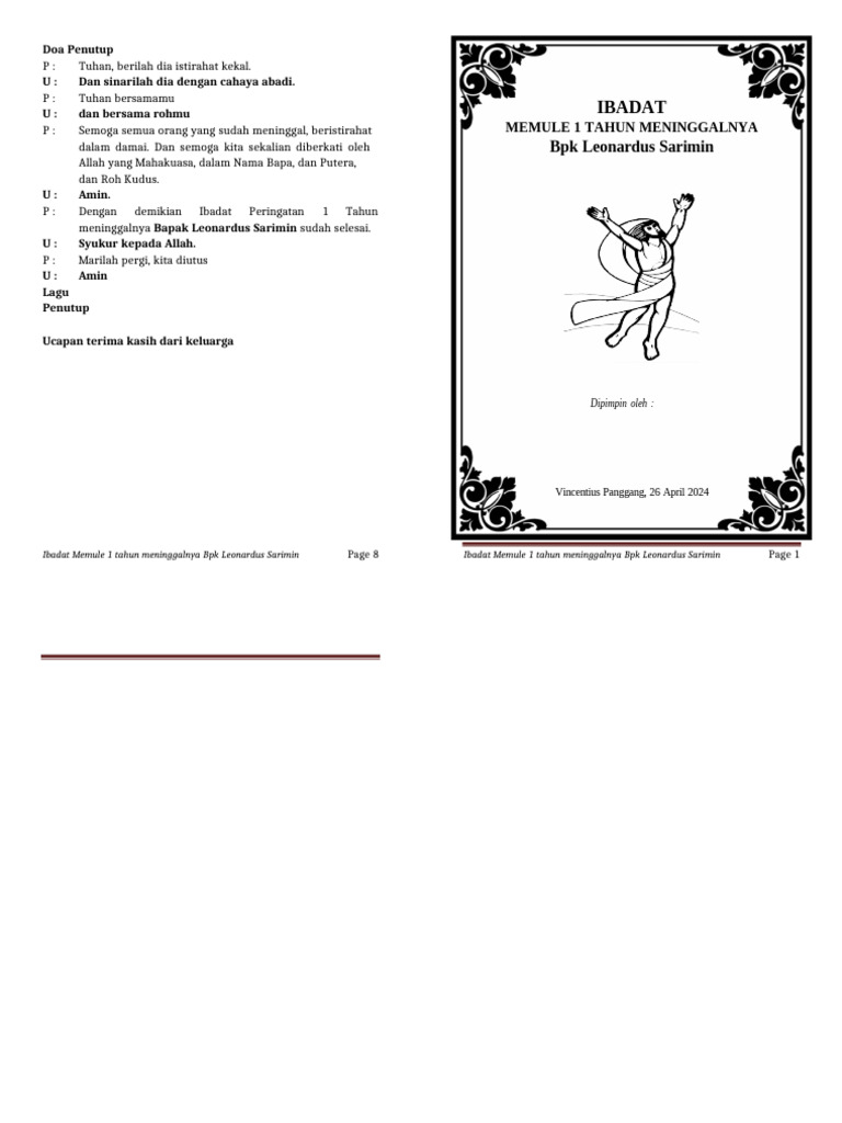 Ibadat Peringatan 1 Tahun Meninggalnya BPK Leonardus Sarimin | PDF