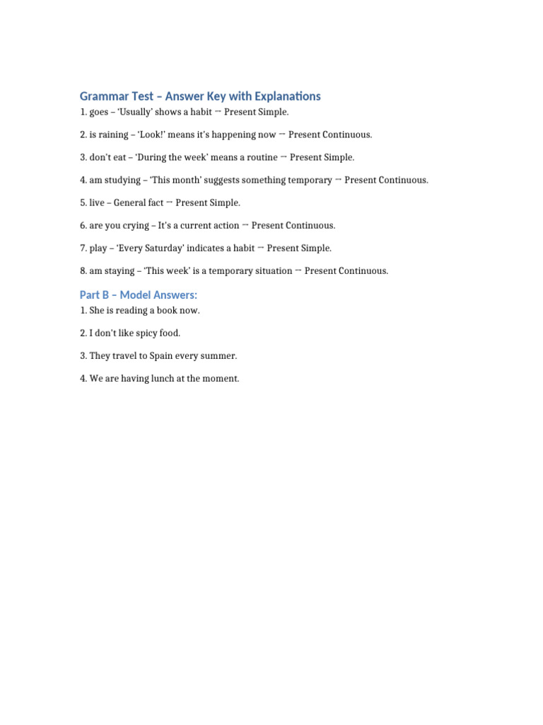 Grammar Test Answers-1 | PDF