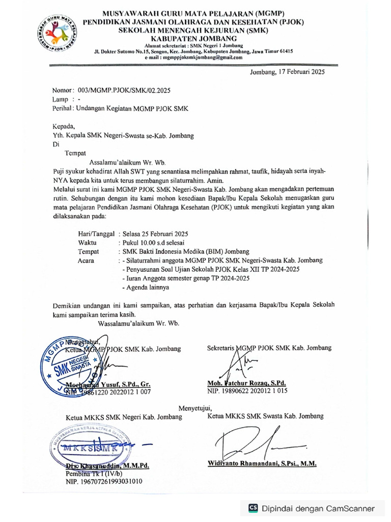 Undangan MGMP Pjok | PDF