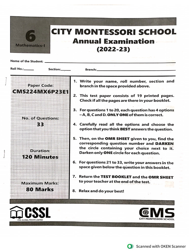 4.) C6 Math 1 CSSL Annual Paper 2022-23 | PDF