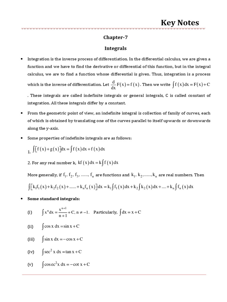 Chapter 7 Integrals | PDF | Integral | Derivative