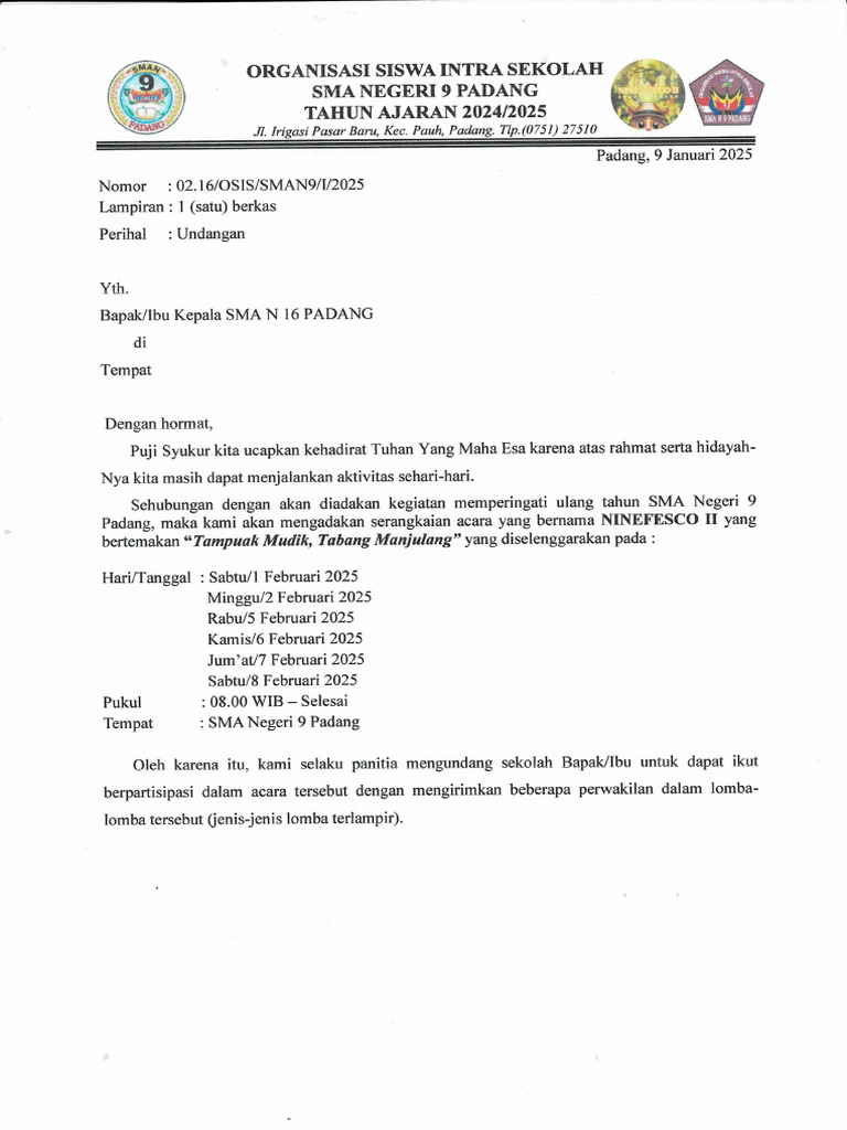 Undangan Sma N 16 Padang | PDF