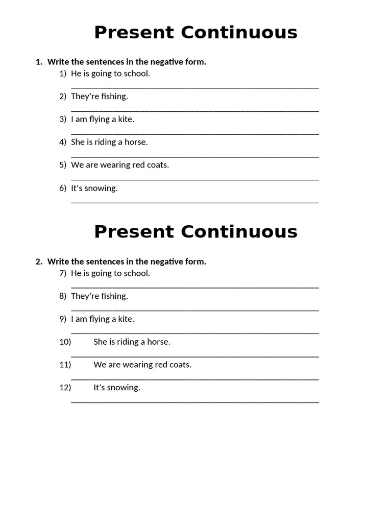 Negative Exercises for Present Continuous | PDF