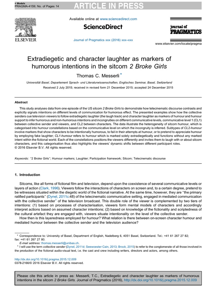 Extradiegetic and Character Laughter | PDF | Humour | Laughter