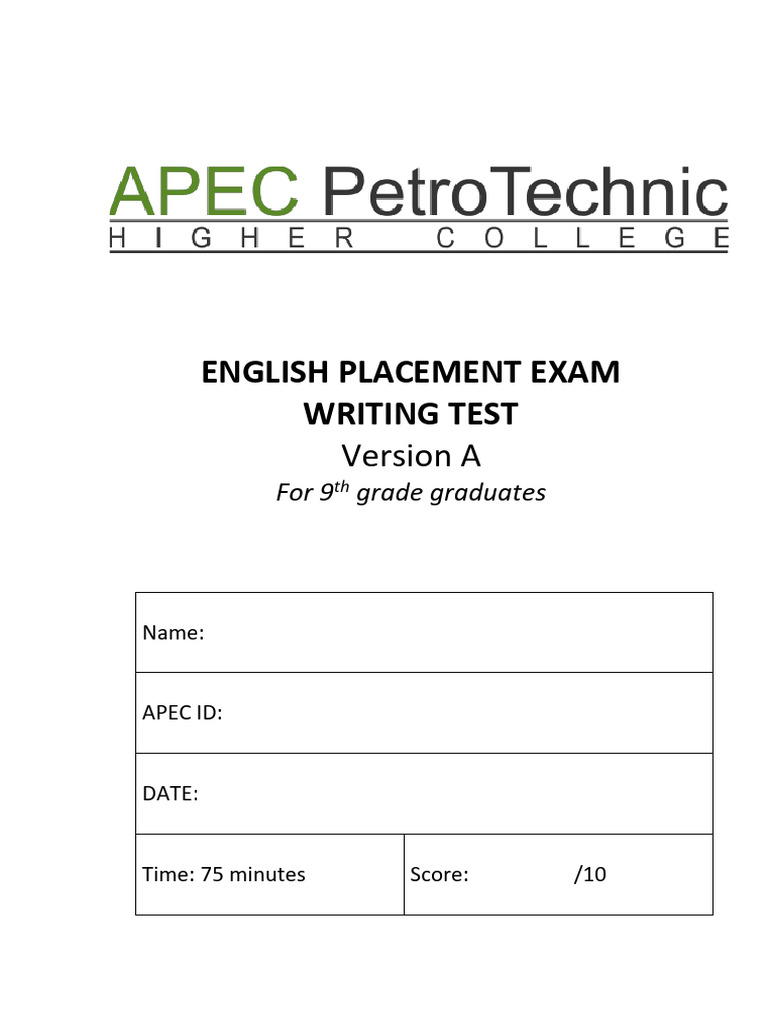 English Placement Exam Writing Test | PDF