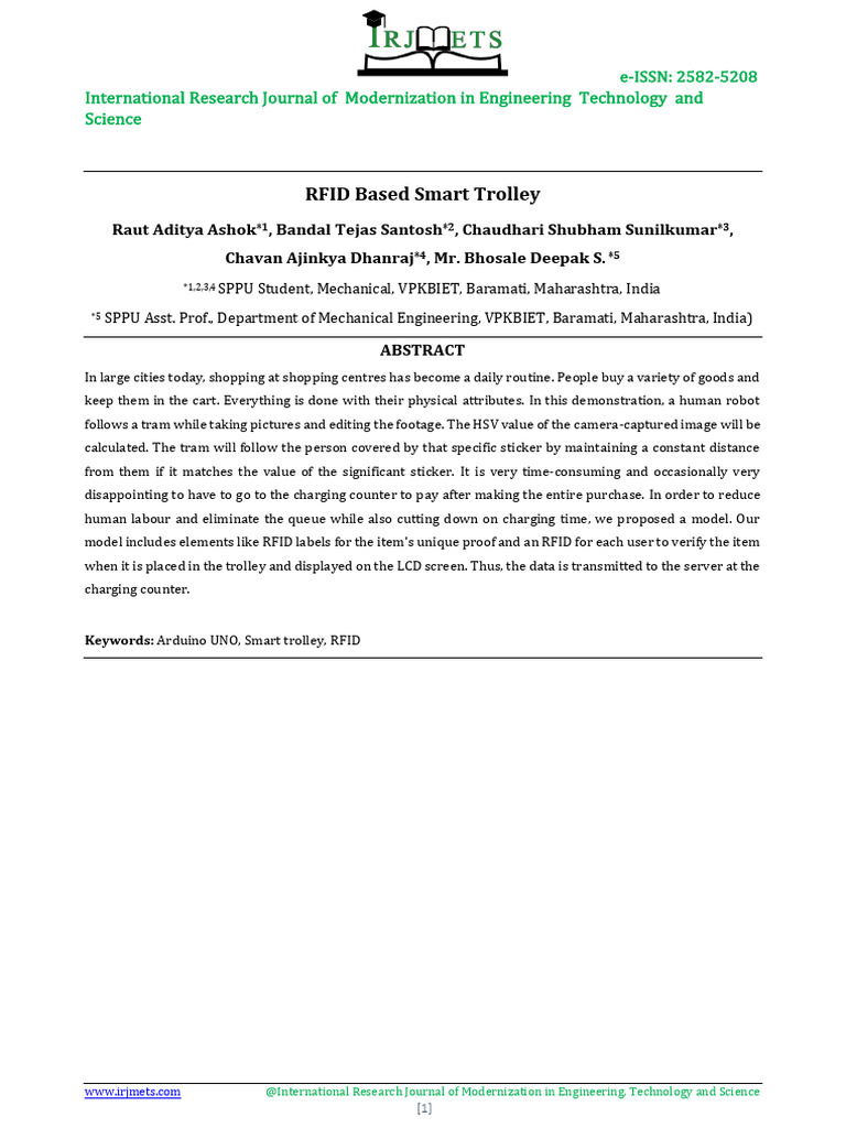 IRJMETS RFID Based Smart Trolley-1 | PDF | Electric Motor | Radio ...