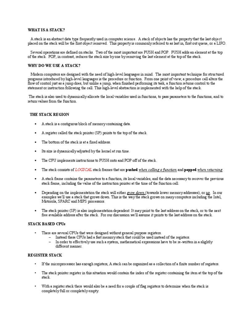 Stack Organization Pdf Subroutine Pointer Computer Programming