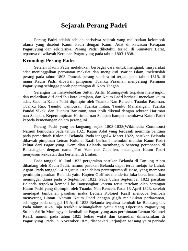 Pemimpin dan Sejarah Perang Padri | PDF