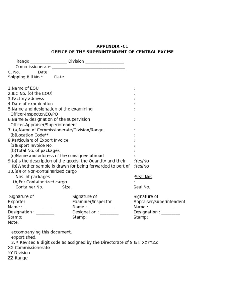 Annexure C1 Form for Export Documentation | PDF | Freight Transport ...