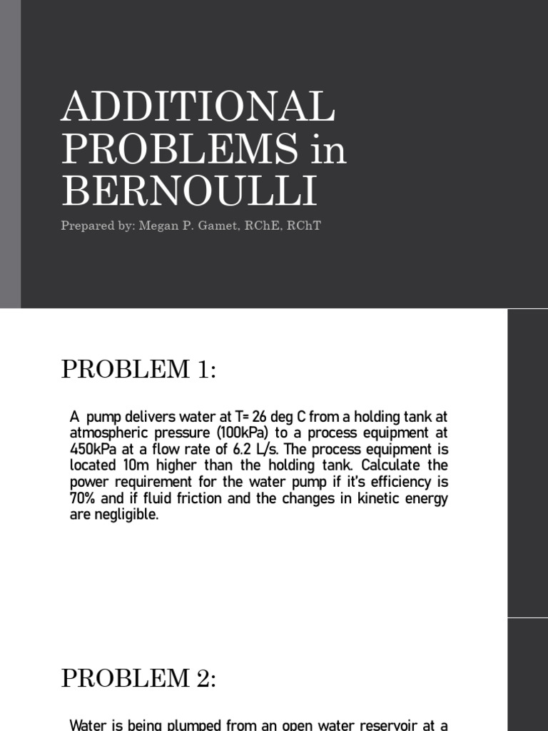 Bernoullis Equation Additional Problems | PDF