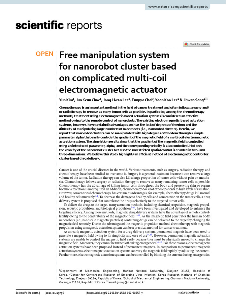 Electromagnetic Control of Nanorobot Clusters | PDF | Radiation Therapy ...