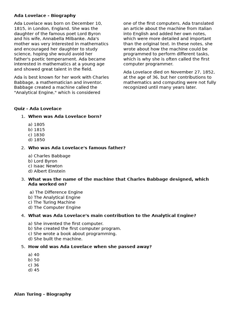 Ada Lovelace | PDF | Alan Turing | World Wide Web