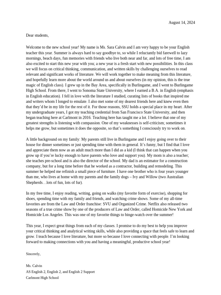 Letter of Introduction Assignment | PDF
