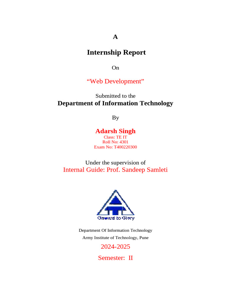 Adarsh Internship Report | PDF | Html | Web Development