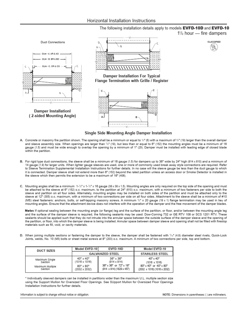 Fire Damper Installation Guidelines | PDF | Duct (Flow) | Screw