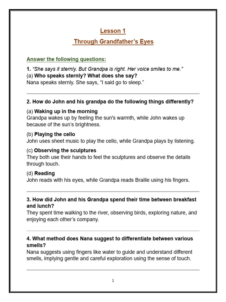 Notes-Through Grandfather's Eyes PDF | PDF | Empathy | Psychology