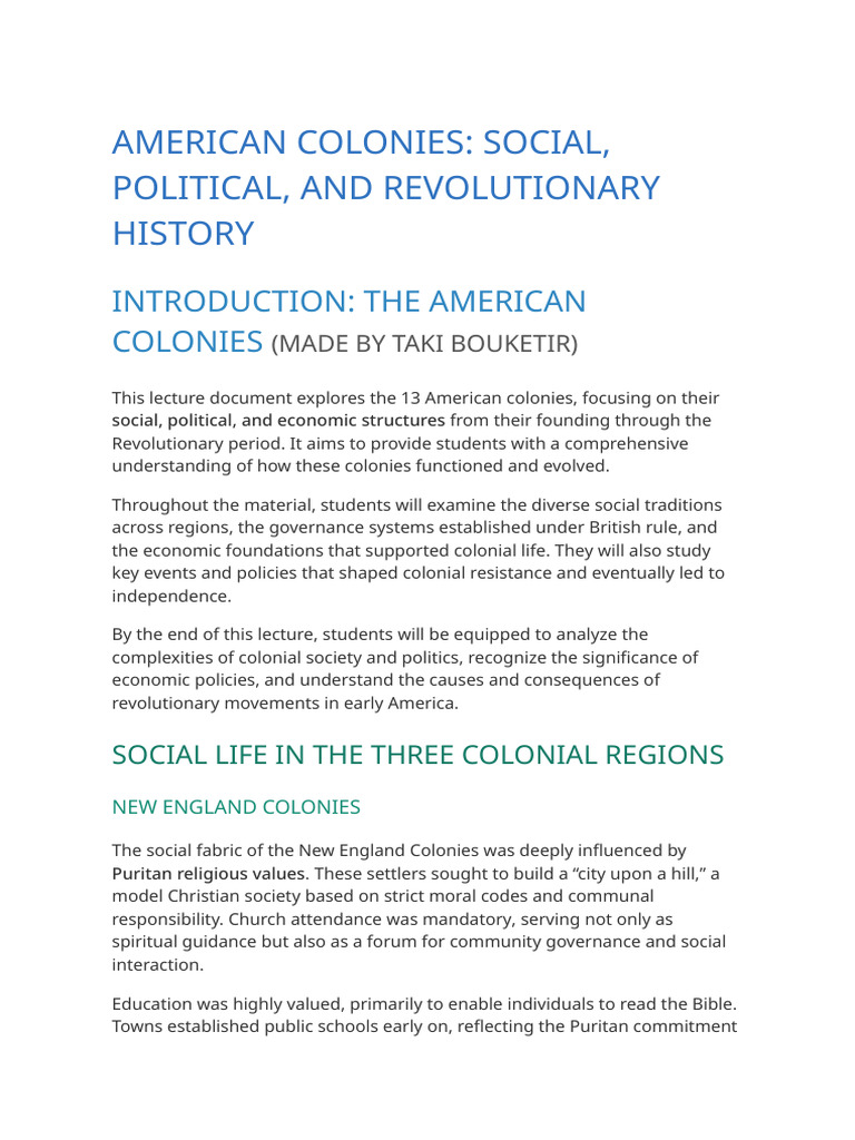 American Colonies History Report | PDF | Agriculture | United States ...