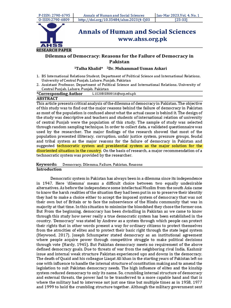Annals of Human and Social Sciences: Dilemma of Democracy: Reasons For ...