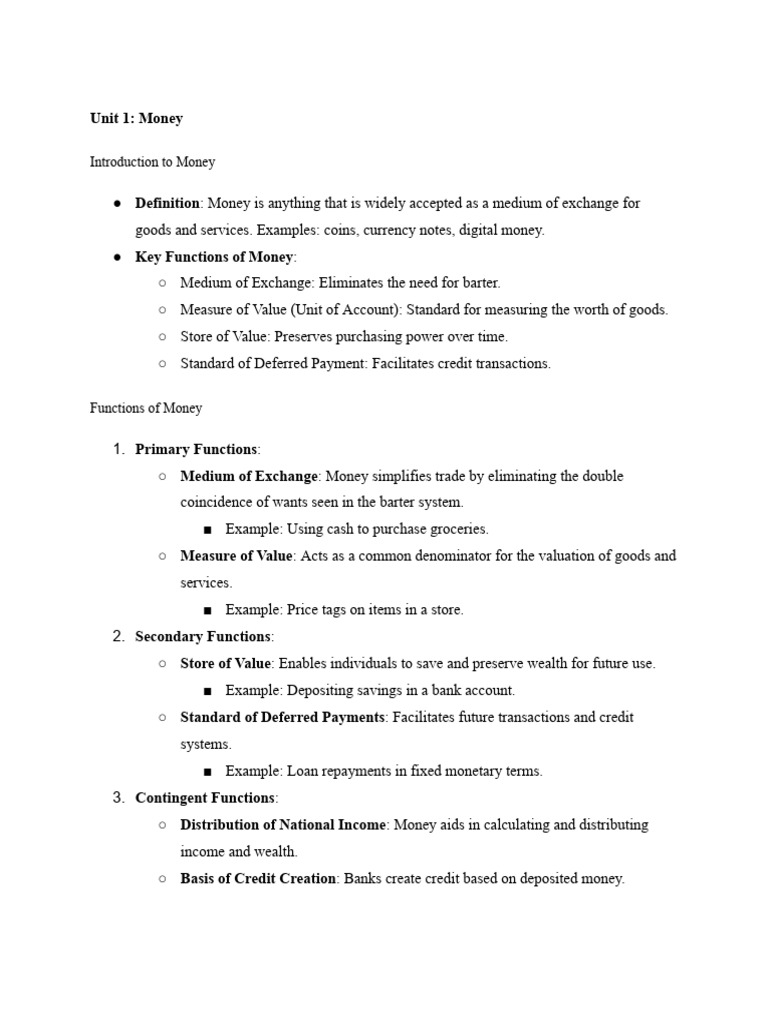 Unit 1_ Money-PE - Google Docs | PDF | Money | Inflation