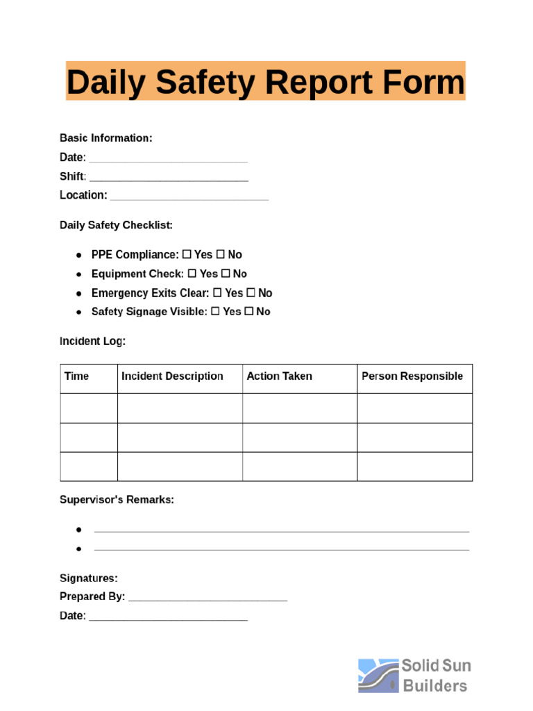 Daily Safety Report Form | PDF
