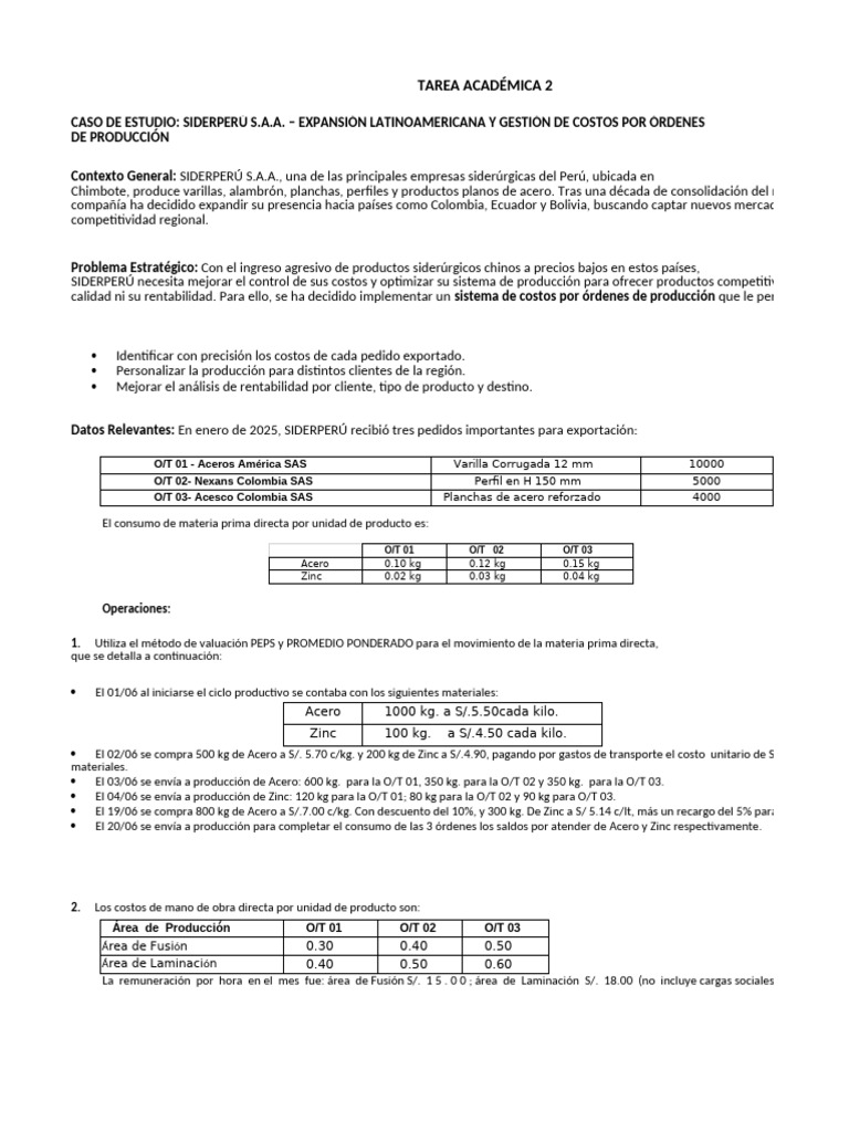 Ta2 Caso Siderperu | PDF | Estado de resultados | Costo de producción Teoría del valor