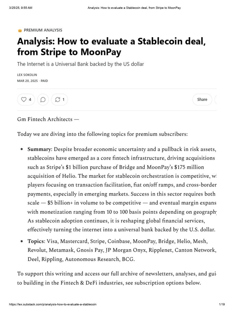 Analysis: How To Evaluate A Stablecoin Deal, From Stripe To MoonPay ...