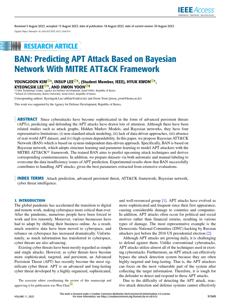 BAN Predicting APT Attack Based On Bayesian Network With MITRE ATTampCK Framework | PDF ...
