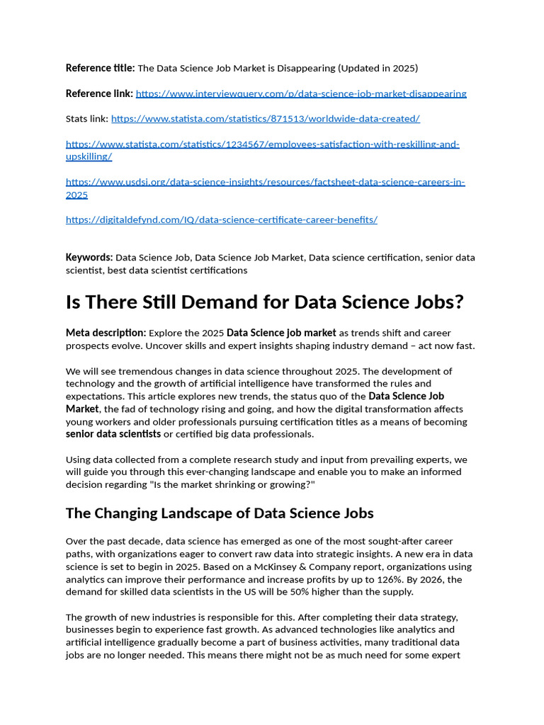 The Data Science Job Market Is Disappearing (Updated in 2025) | PDF ...