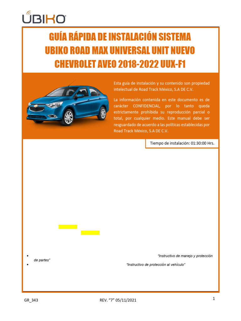 Guía Rápida de Instalación Sistema Ubiko Road Max Universal Unit Nuevo ...