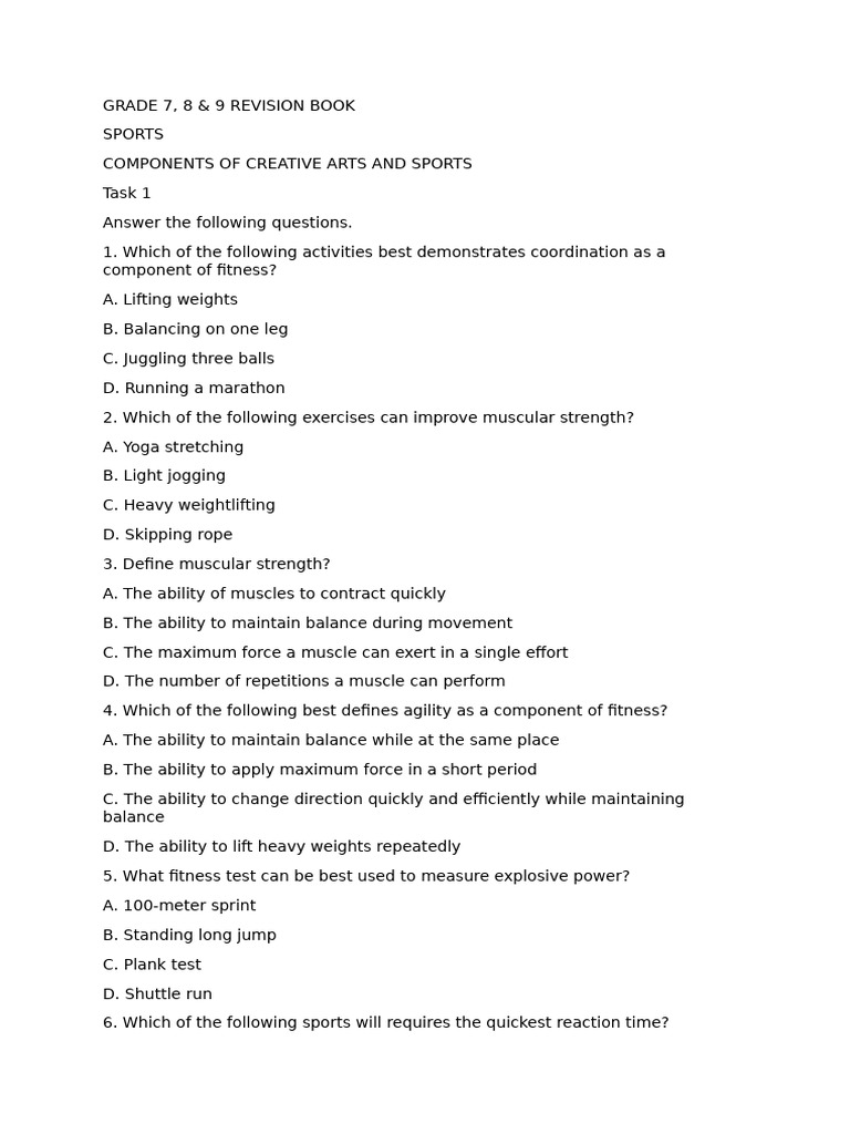 Component of Fitness Revision | PDF | Strength Training | Physical Fitness