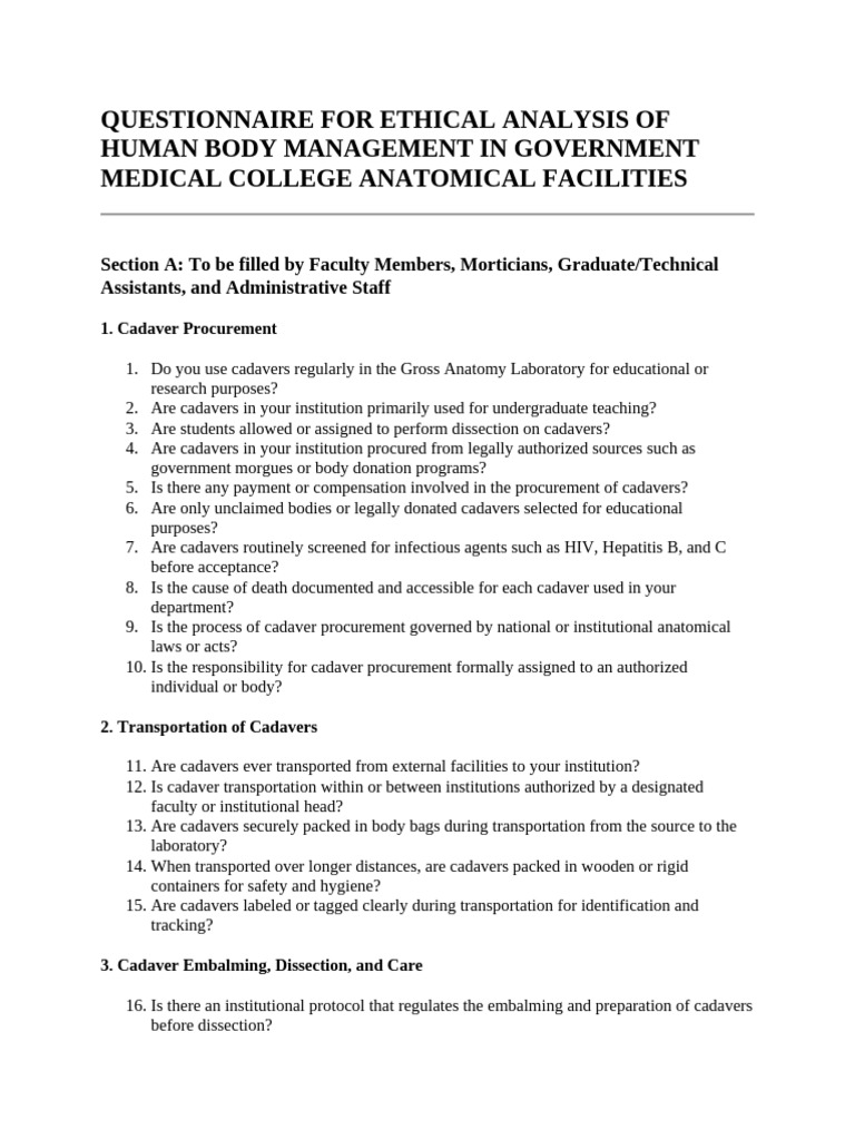Questionnaire For Ethical Analysis of Human Body Management in ...