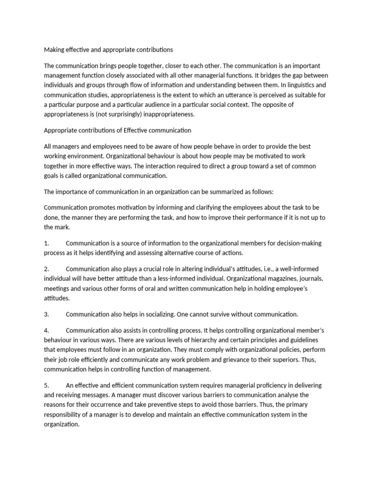 Making Effective and Appropriate Contributions | PDF | Communication ...