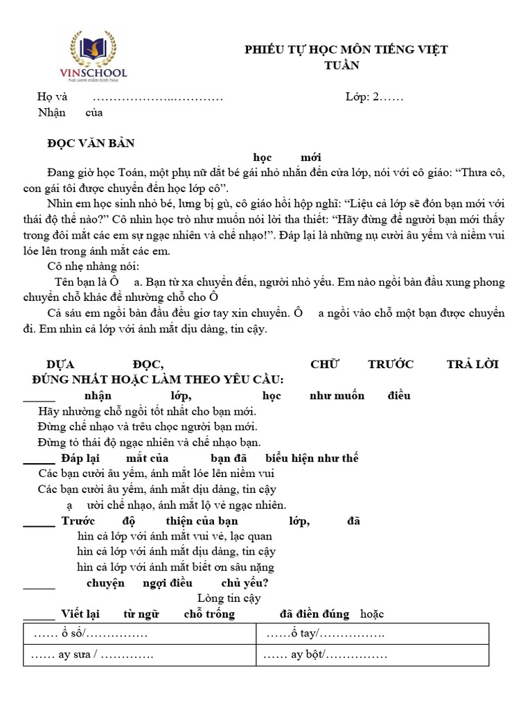 K2-Phieu-tu-hoc-TV-Tuan 6-2021-1 | PDF