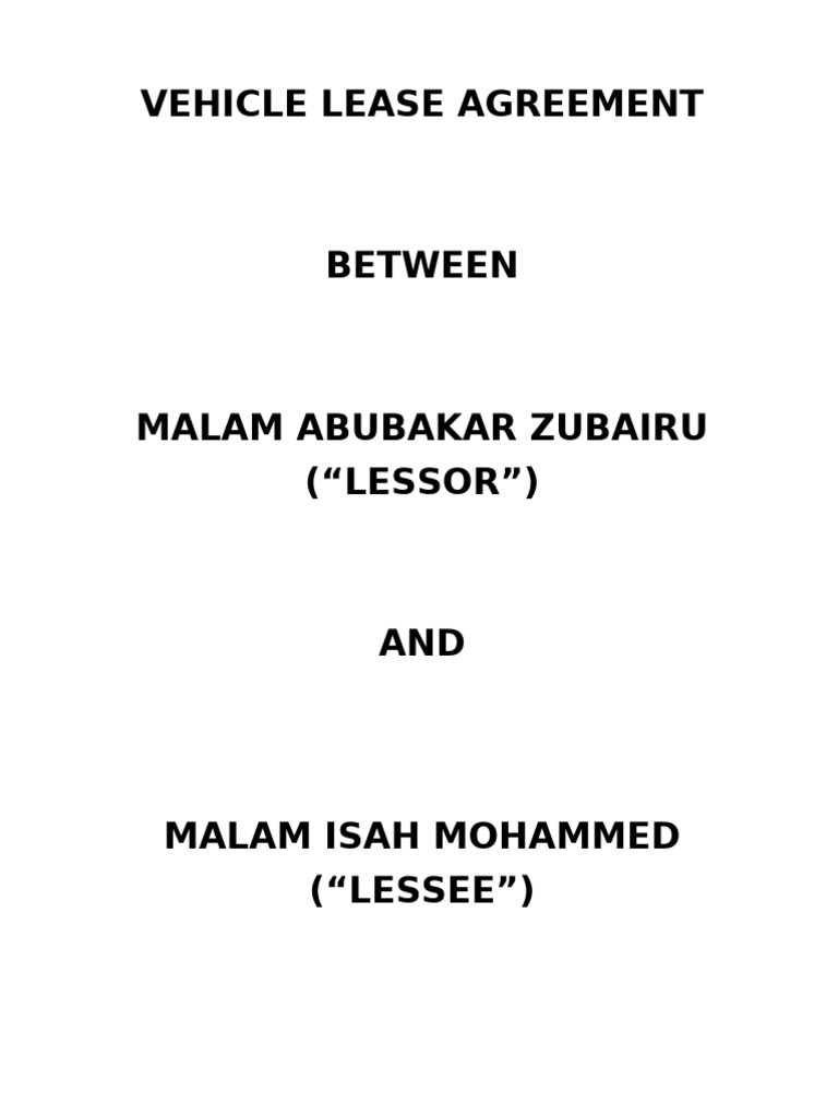 Vehicle Lease Agreement - Isah Mohammed EKY 620 EY | PDF | Lease ...