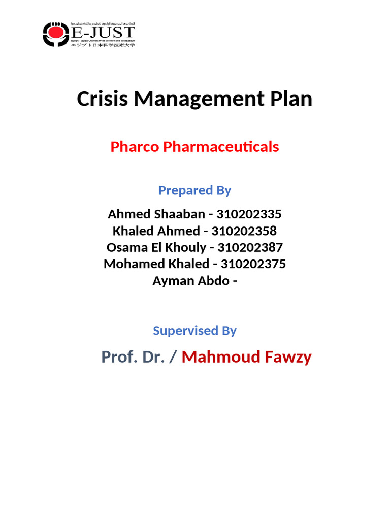 Pharco Crisis Management Plan | PDF | Crisis Management | Clinical Trial