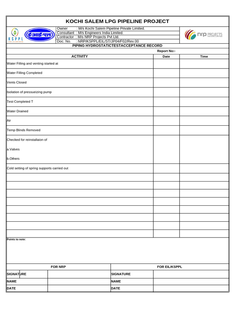 Kochi Salem LPG Pipeline Test Report | PDF