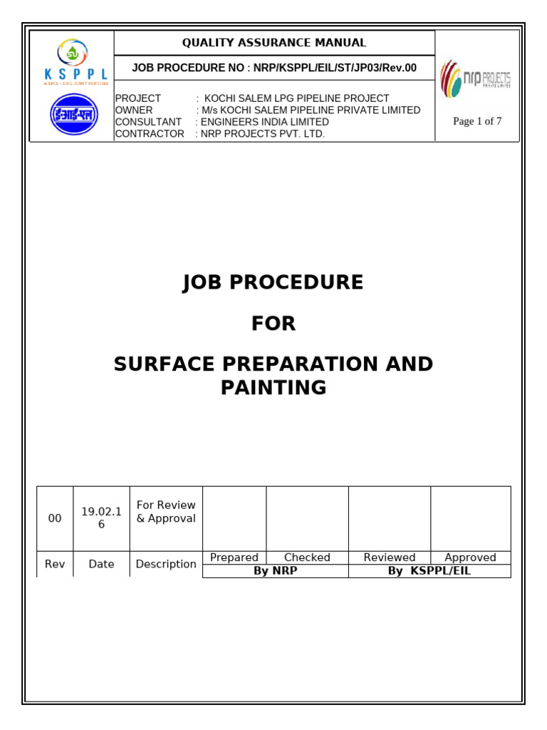 Kochi Salem Pipeline Painting Procedure | PDF | Paint | Secondary ...