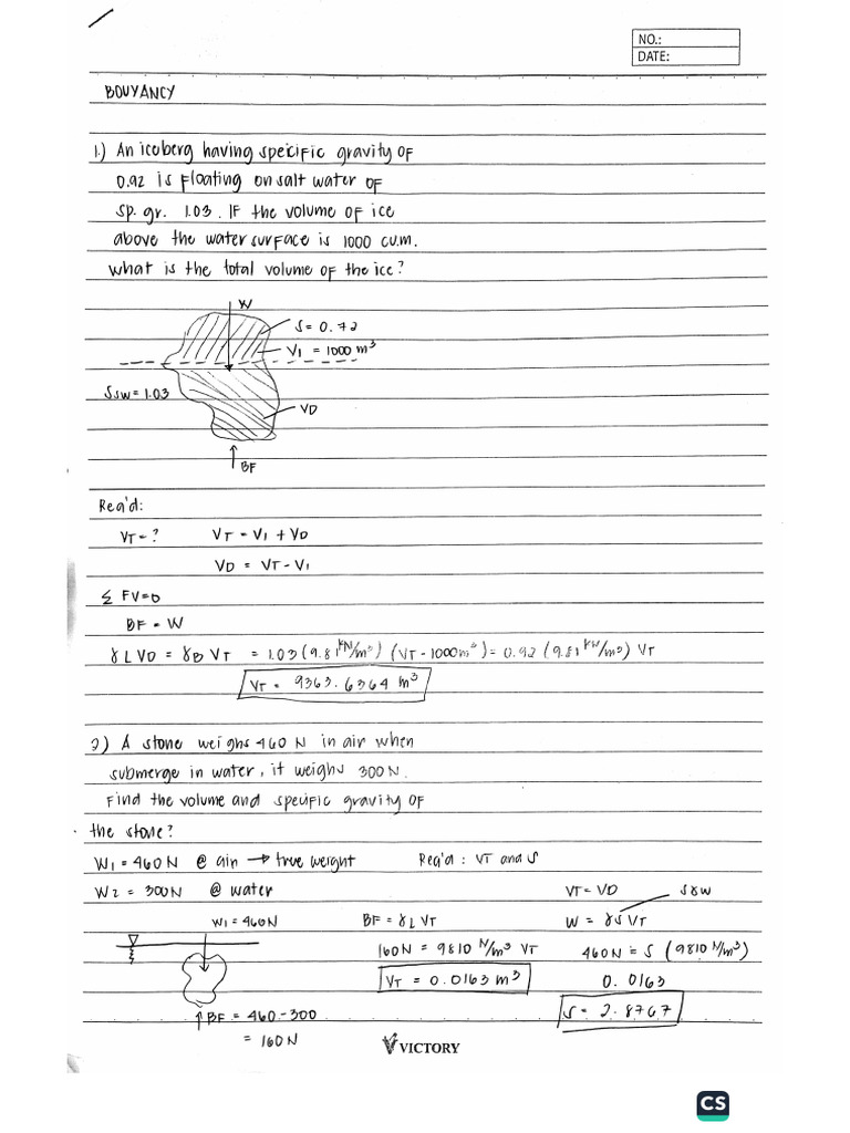 BUOYANCY Problems | PDF