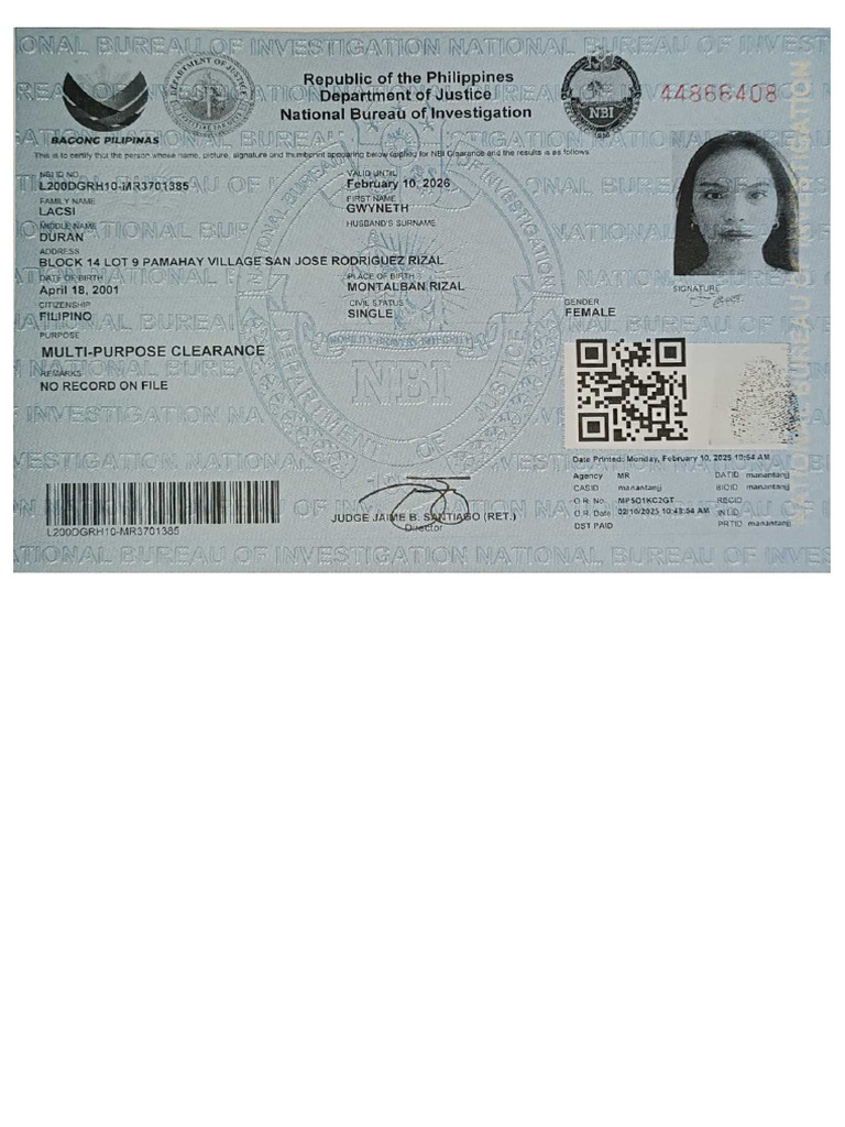 Nbi - Gwyneth Lacsi | PDF