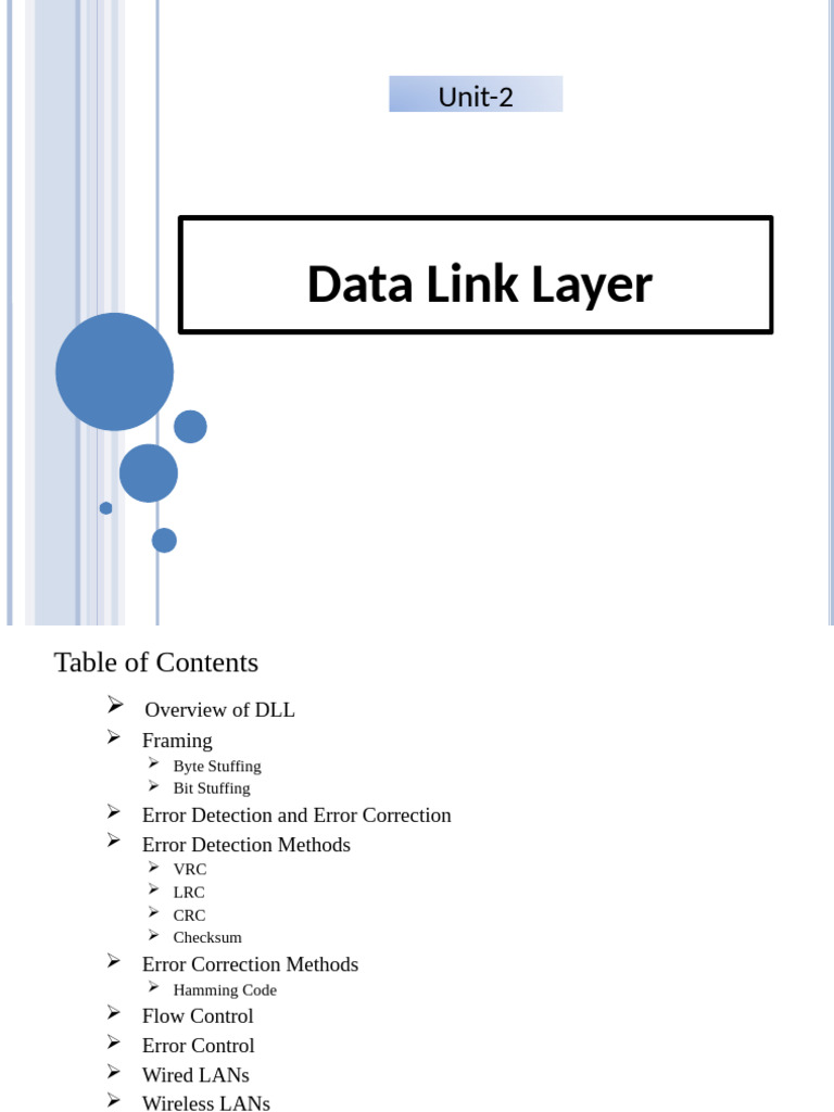 Unit-2 Data Link Layer | PDF | Error Detection And Correction | Data Transmission
