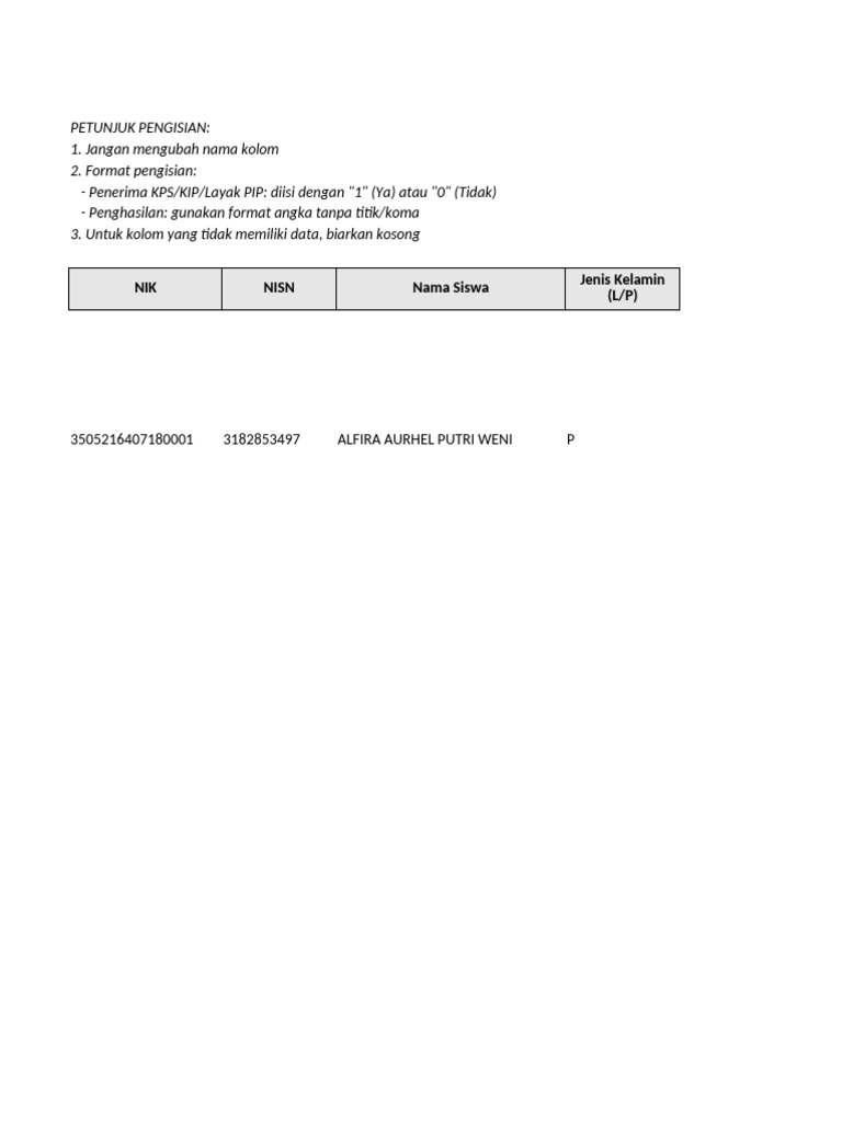Template Dapodik SPMB UPT SDN Sumberagung 01 | PDF