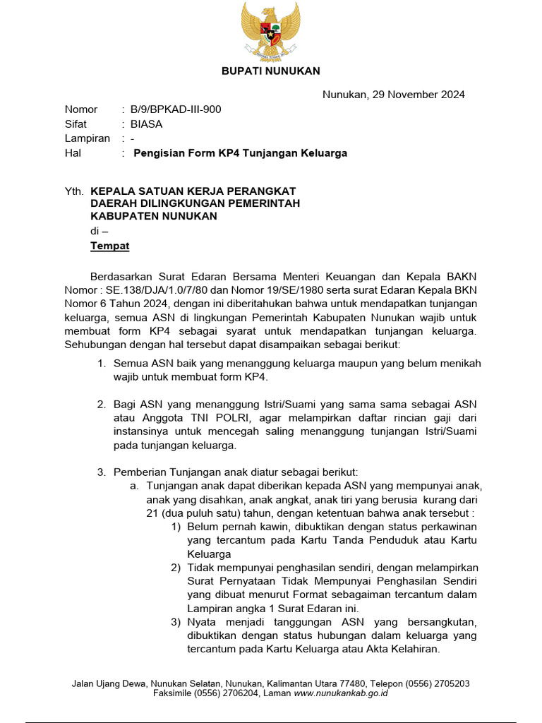 Surat Edaran KP Tunjangan Keluarga Tahun 2024 | PDF