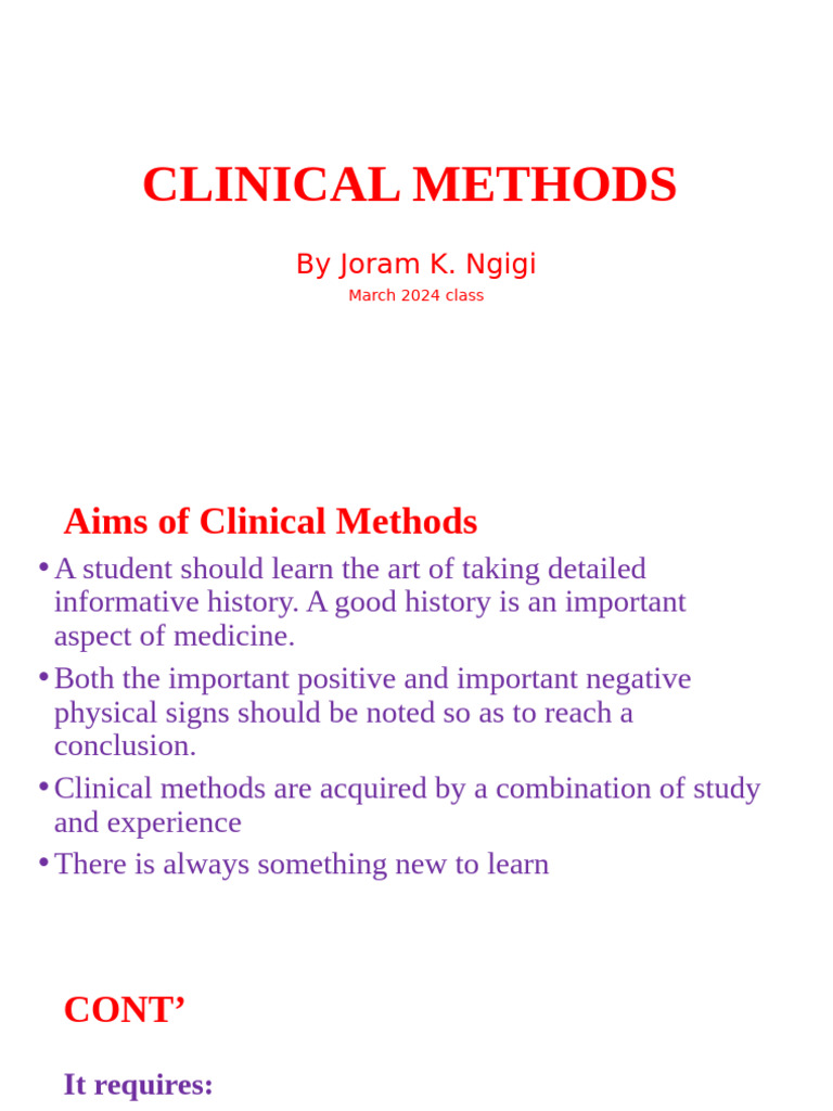 Lec 2 and 3 Clinical Methods | PDF | Diseases And Disorders | Medical Specialties