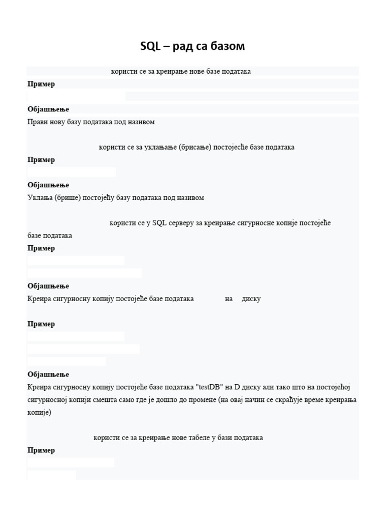 SQL w3 - 2 Rad Sa Bazom | PDF